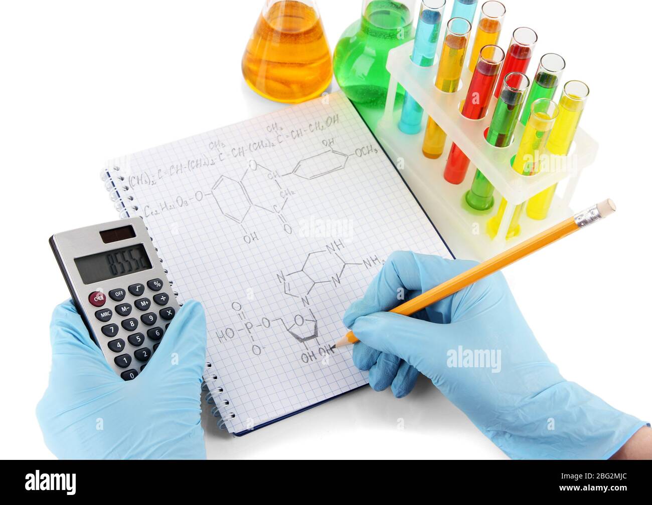 Hand scientist writing formulas isolated on white Stock Photo - Alamy