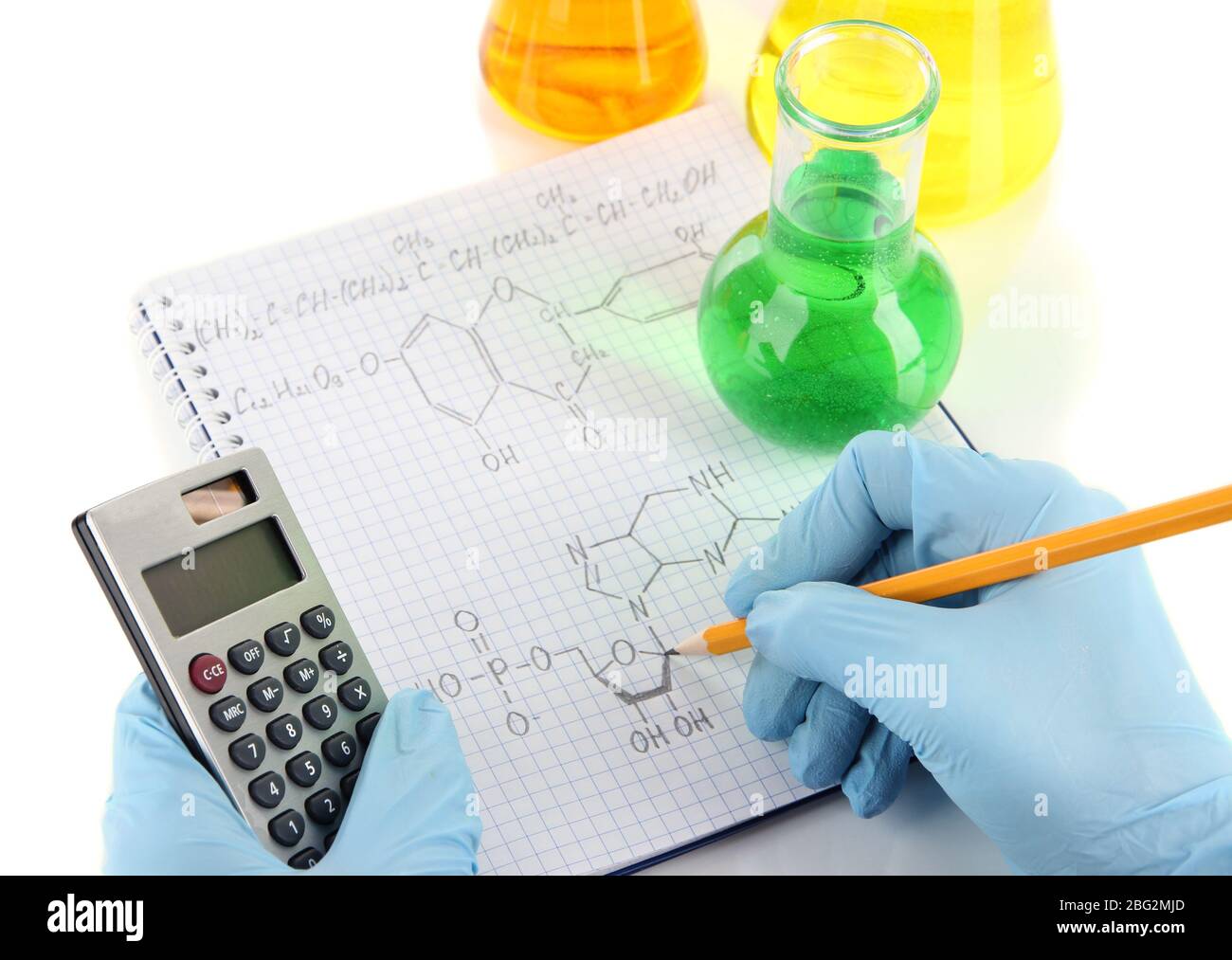 Hand scientist writing formulas isolated on white Stock Photo - Alamy