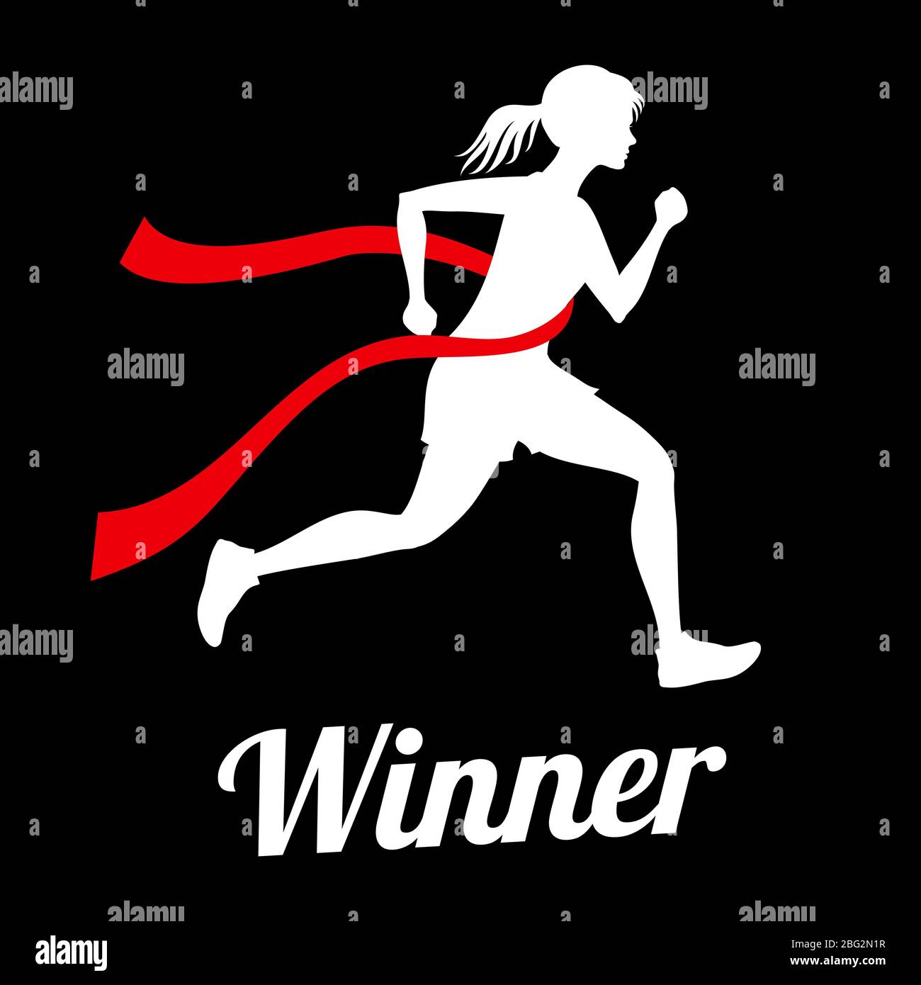 Winner female runner crossing finish line, sports champion vector ...