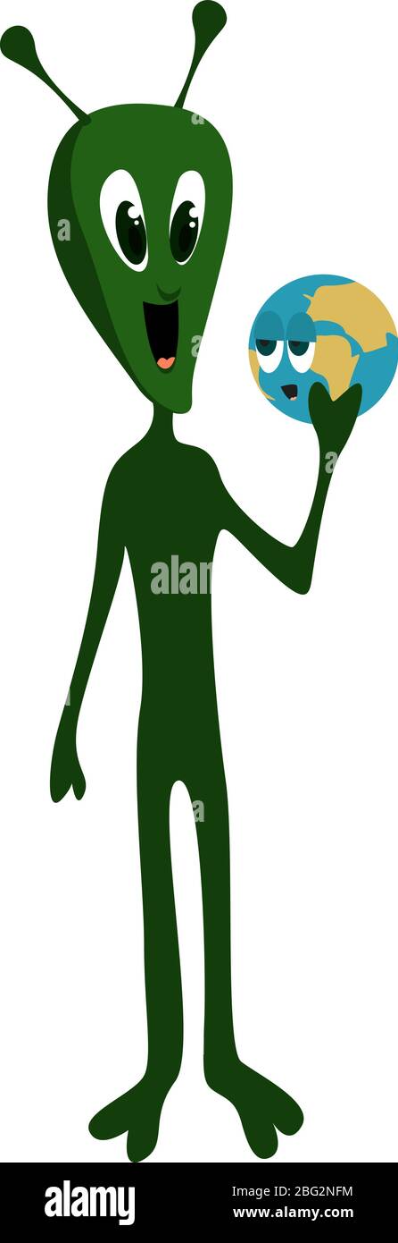 Alien with planet earth, illustration, vector on white background Stock ...