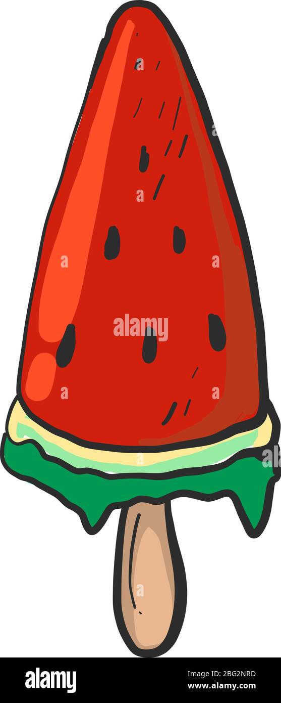Watermelon ice cream, illustration, vector on white background Stock ...