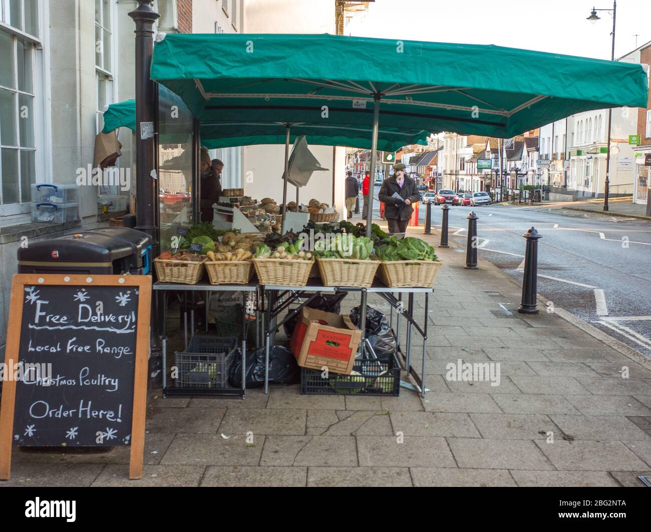 Weekend farmers market on Dorking High Street, Surrey UK Stock Photo ...