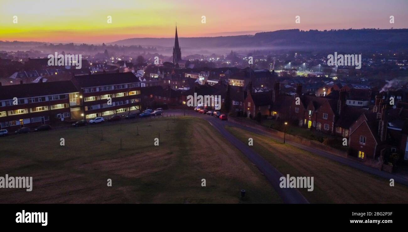 Aerial view of Dorking, a historic market town in the Surrey Hill, UK ...