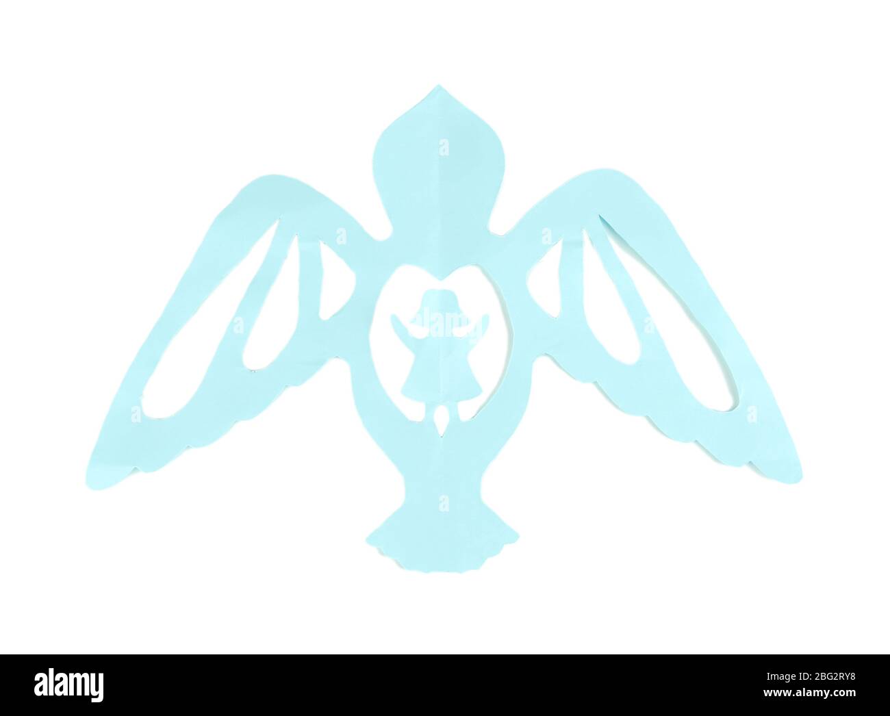 Blue cut out paper bird with child inside, isolated on white Stock ...
