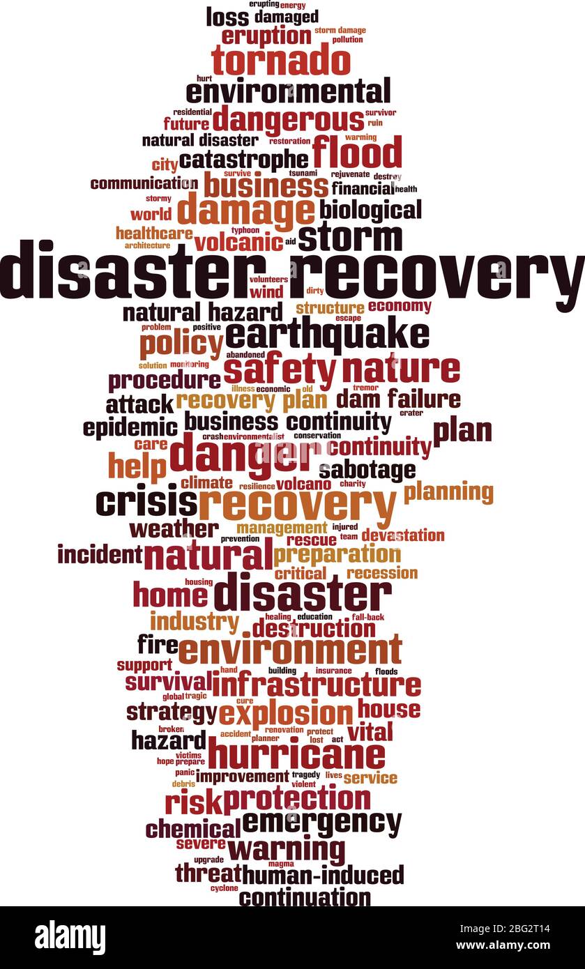 Disaster recovery word cloud concept. Collage made of words about ...