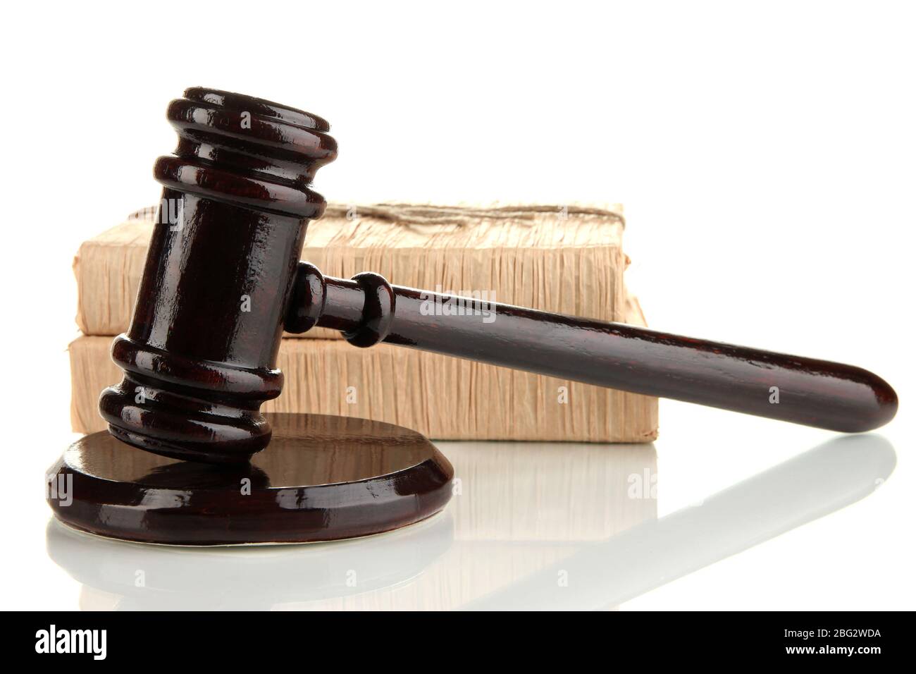 Wooden gavel and books isolated on white Stock Photo - Alamy