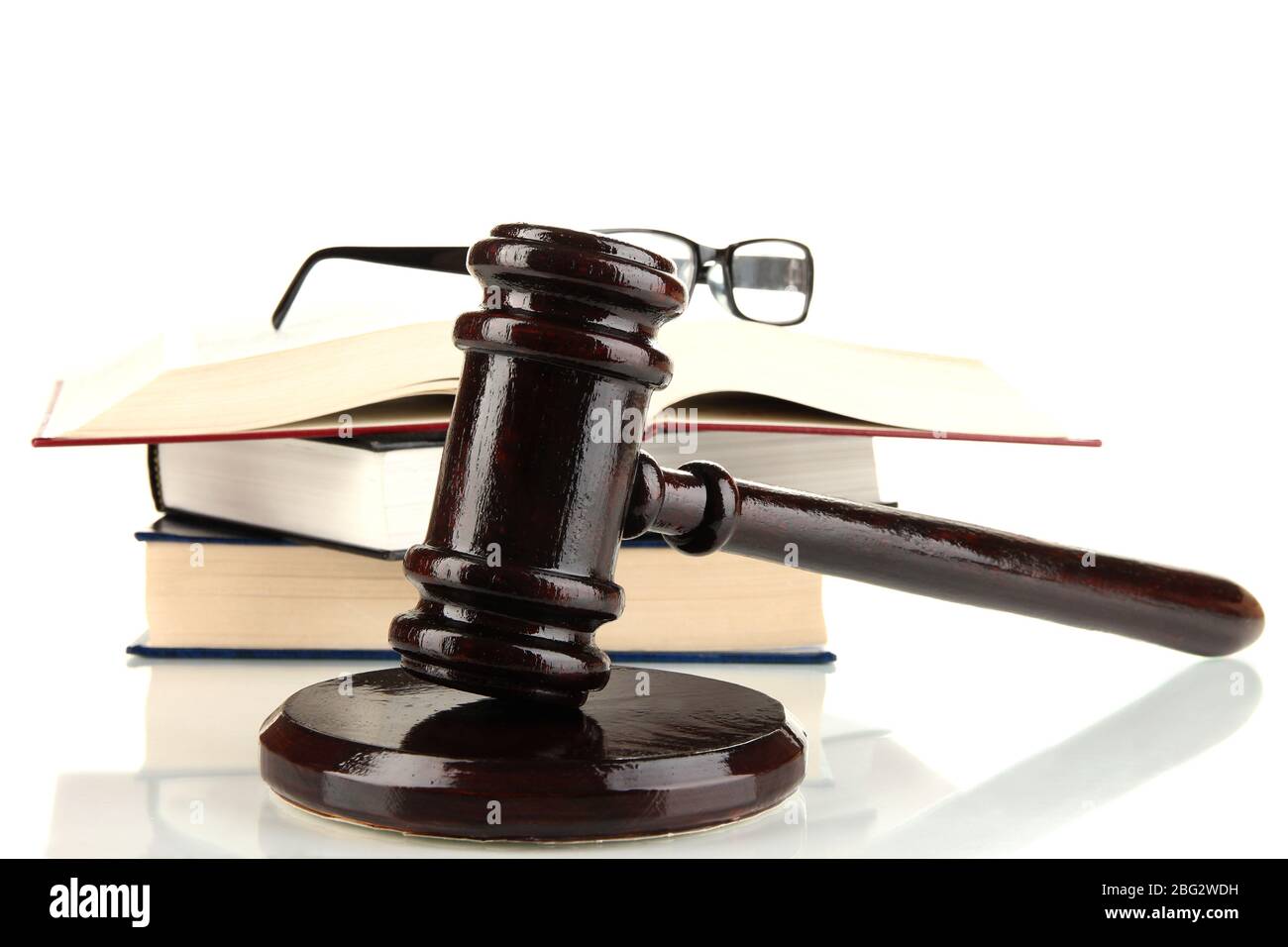 Wooden gavel and books isolated on white Stock Photo - Alamy