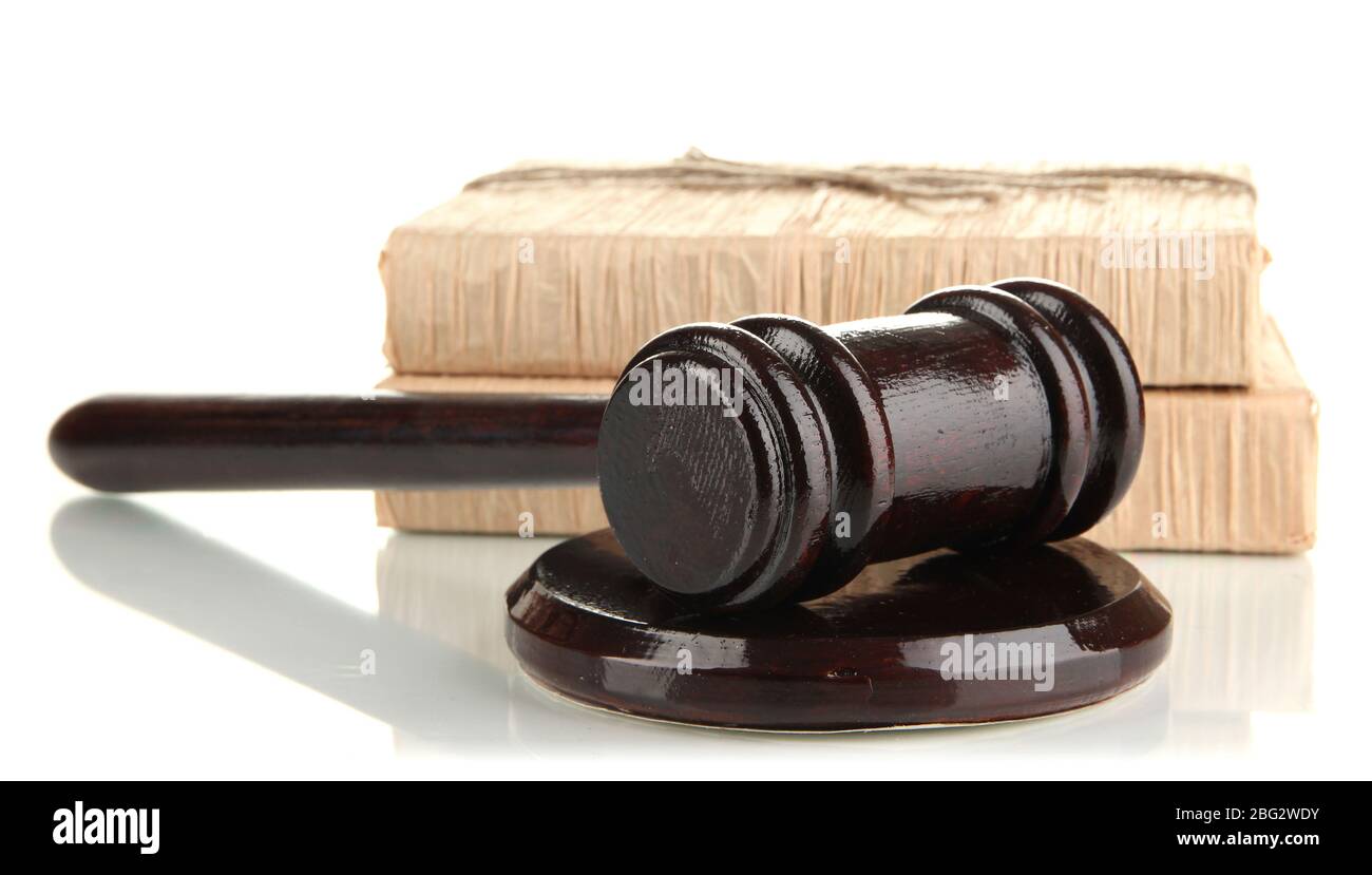 Wooden gavel and books isolated on white Stock Photo - Alamy