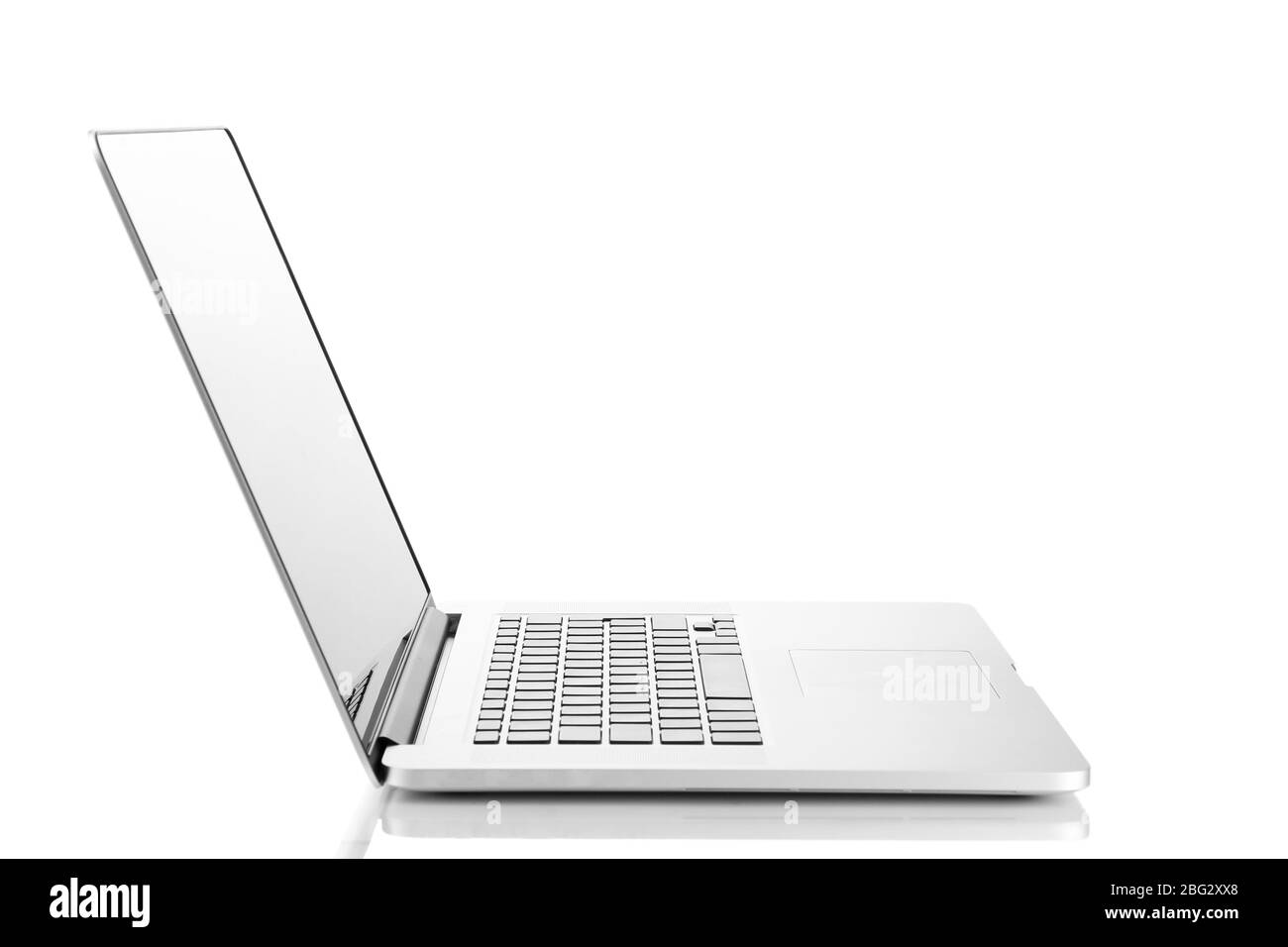 White laptop isolated on white Stock Photo - Alamy