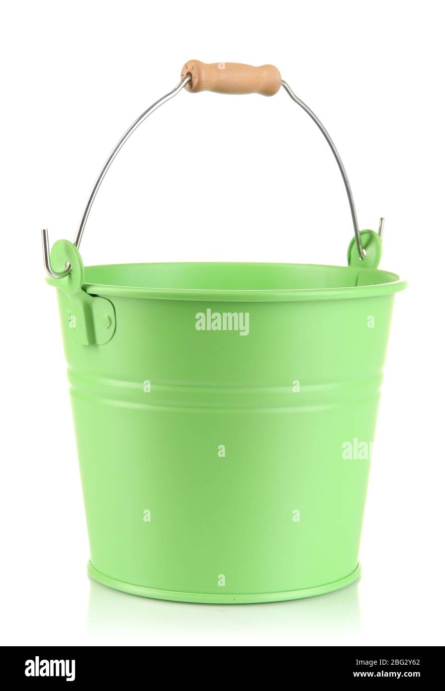 Empty green bucket isolated on white Stock Photo - Alamy