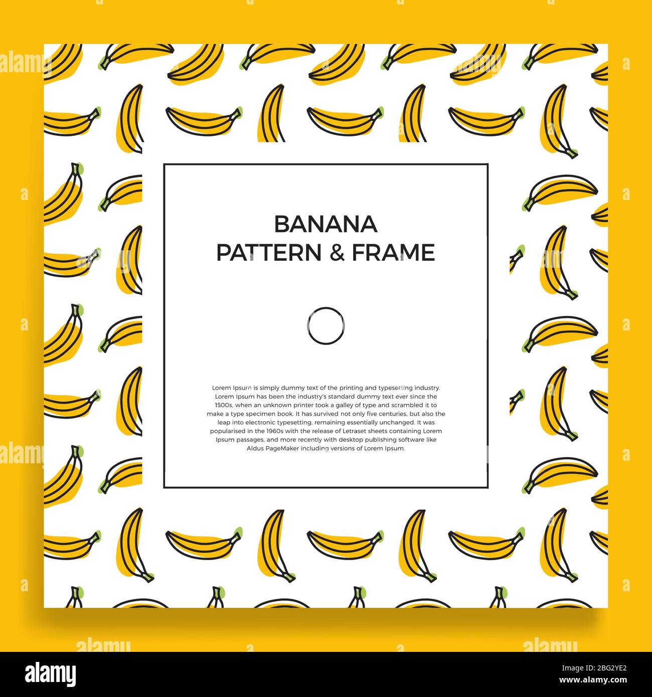 A square greeting postcard with seamless banana patterns. Vector frame ...