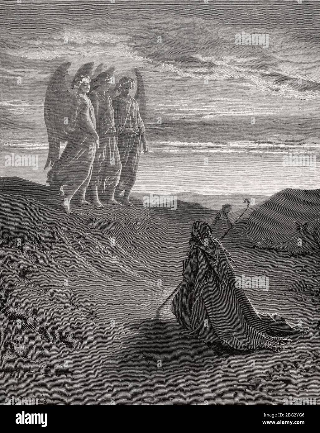 Abraham and the Three Angels, Old Testament, woodcut by Gustave Doré ...