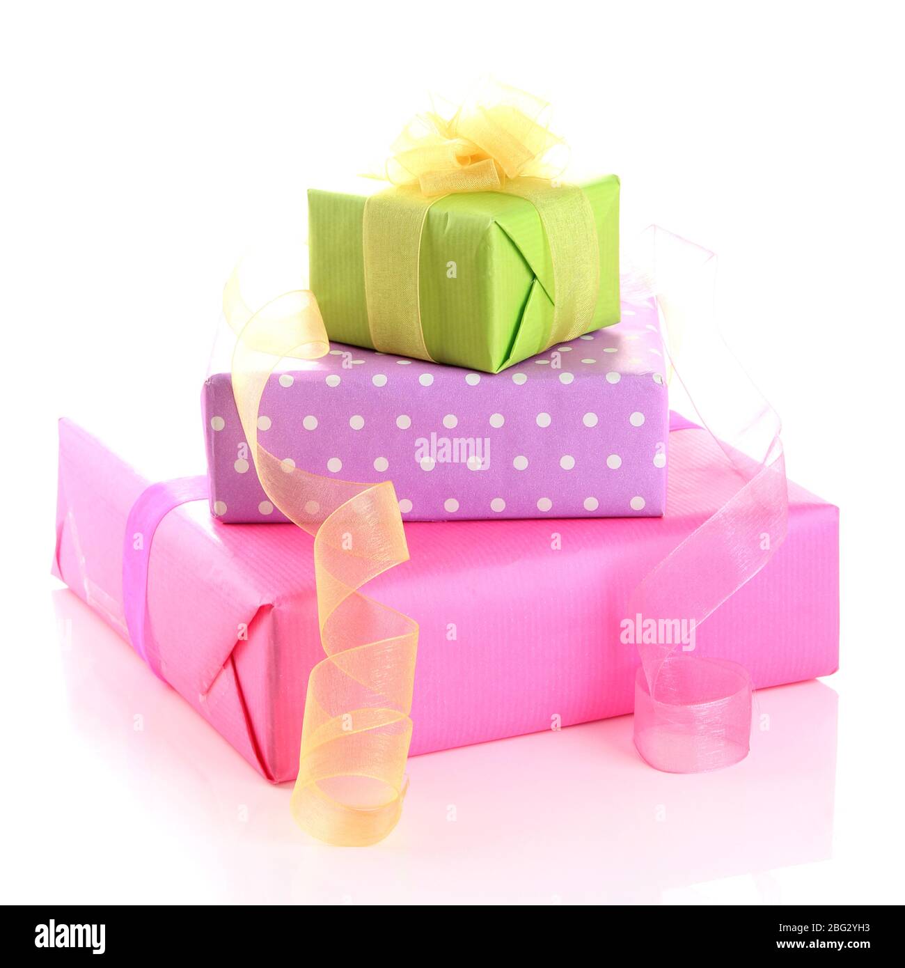 Bright gifts with bows isolated on white Stock Photo - Alamy