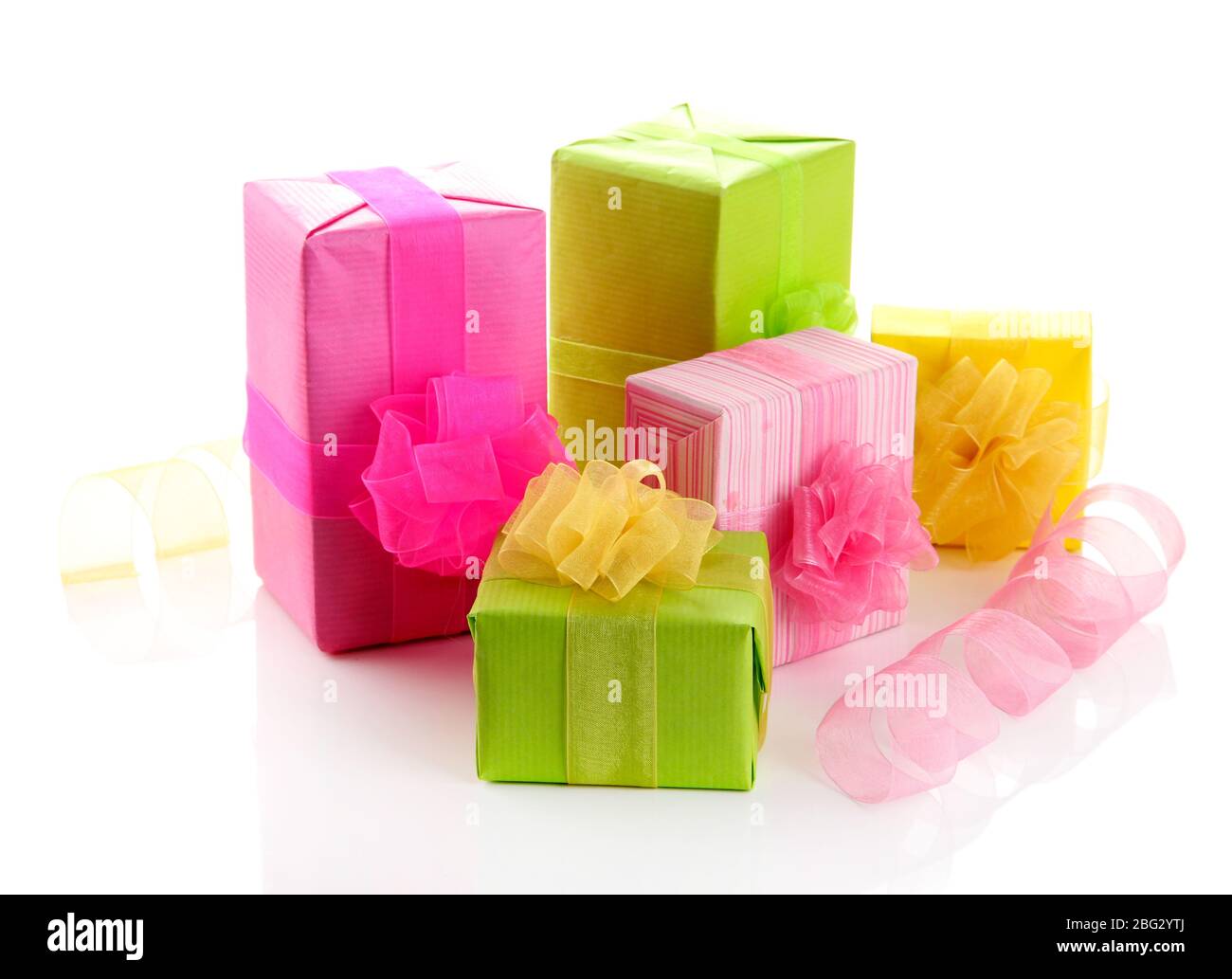 Bright gifts with bows isolated on white Stock Photo - Alamy