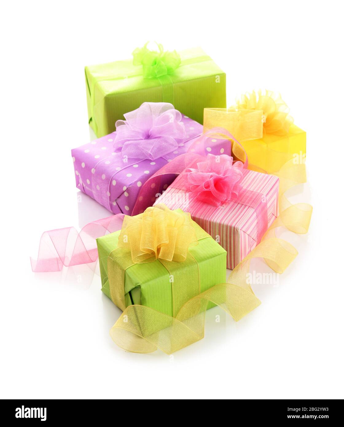 Bright gifts with bows isolated on white Stock Photo - Alamy