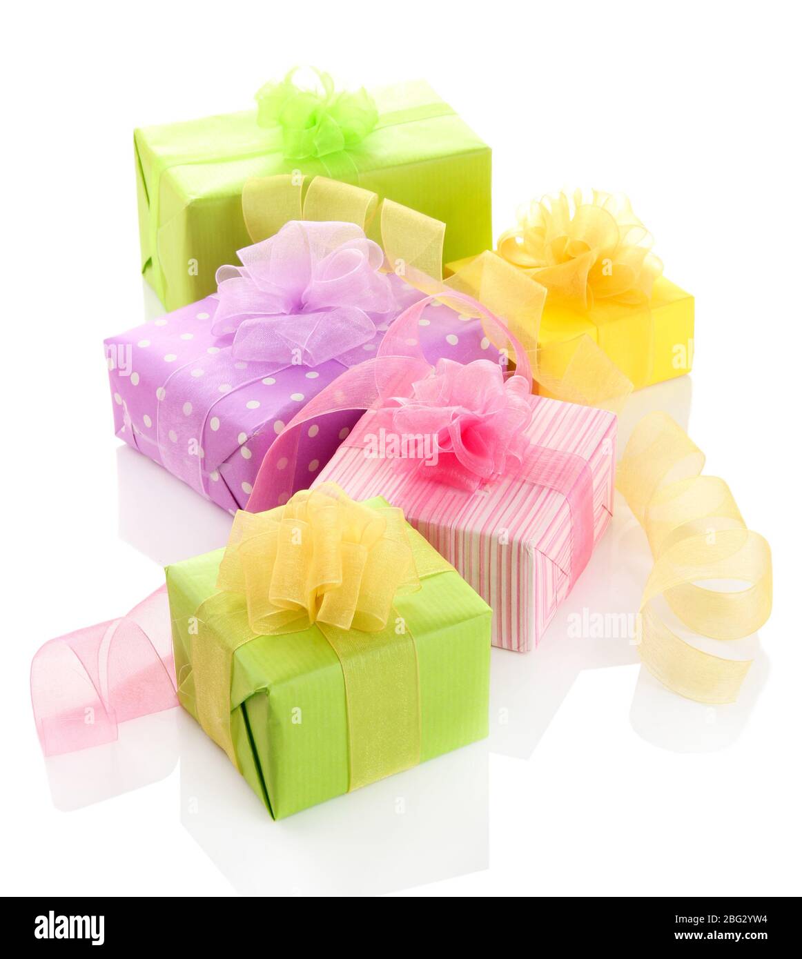 Bright gifts with bows isolated on white Stock Photo - Alamy