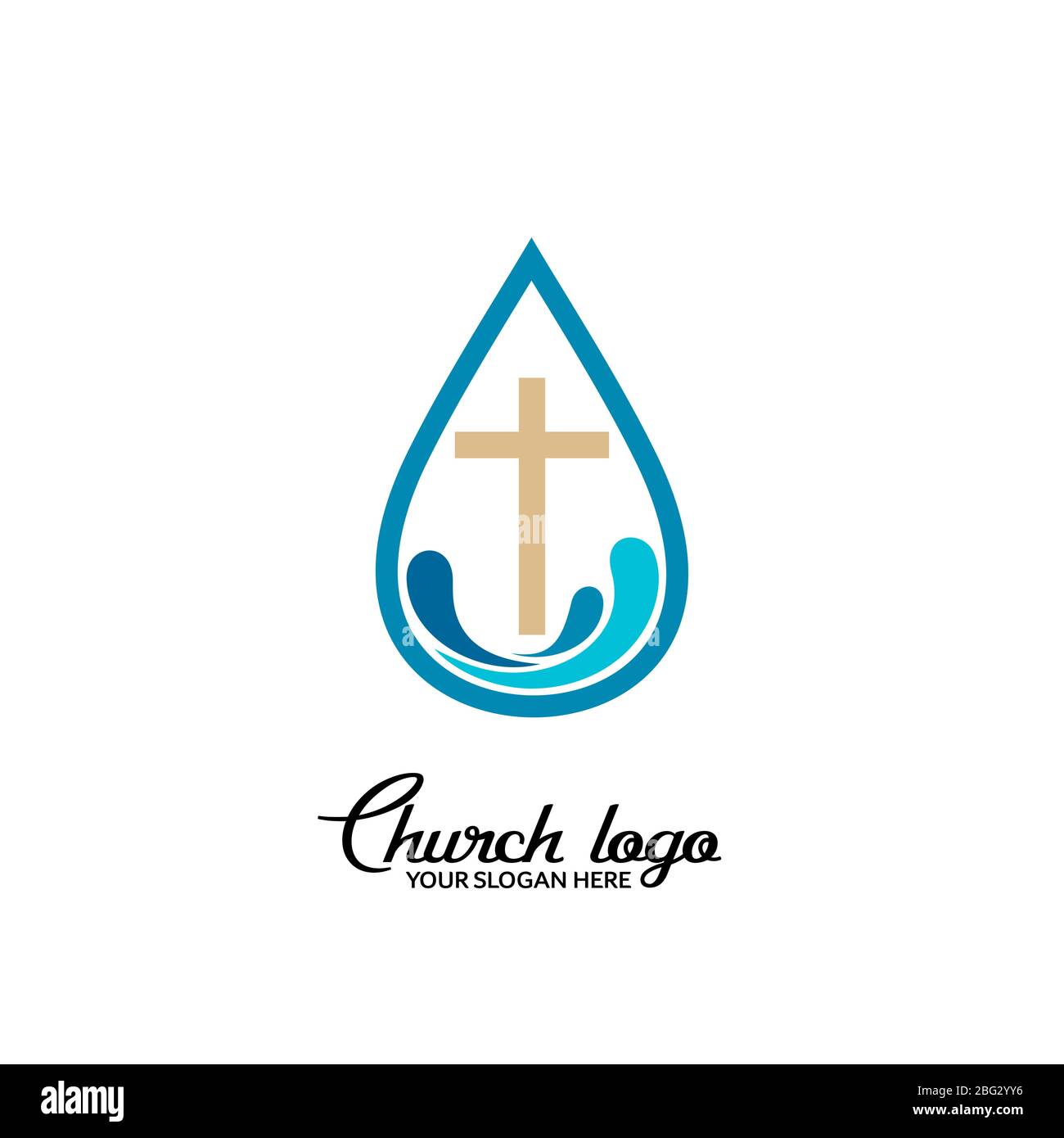 Church logo. Christian symbols. The cross of Jesus and the waves of ...