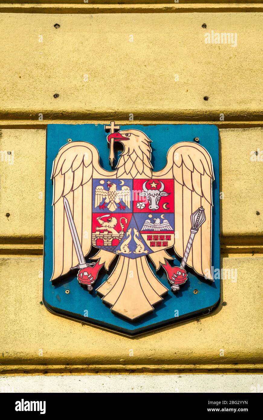 Coat of arms of Romania at Police Headquarters building in Oradea ...