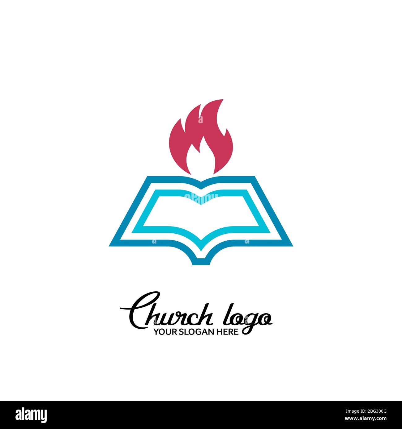 Church logo. Christian symbols. Flame of the Holy Spirit and the Bible ...