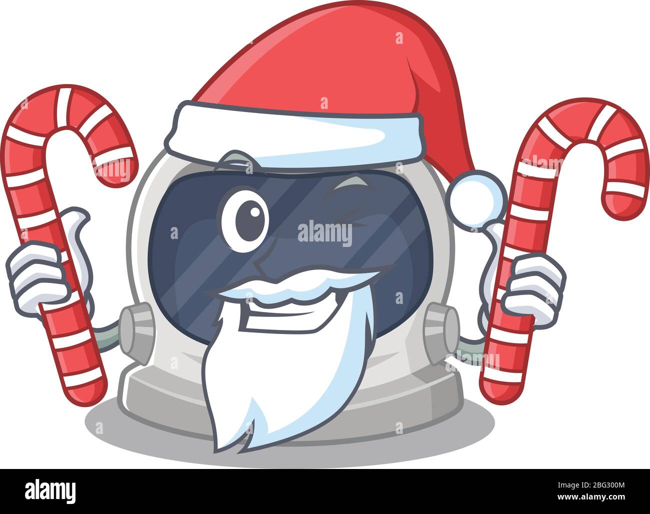 Friendly astronaut helmet in Santa Cartoon character holds Christmas ...