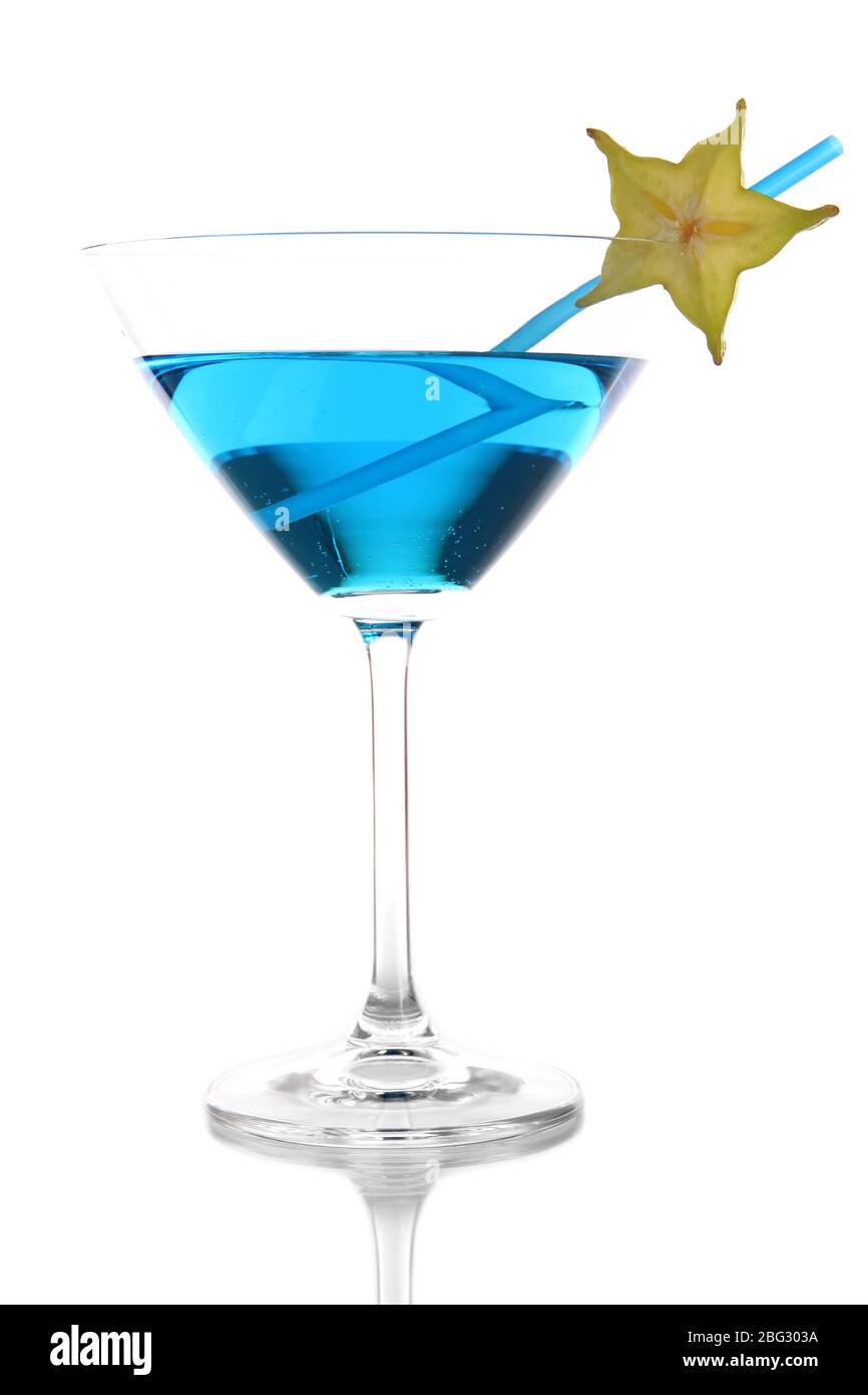 Blue cocktail in martini glass isolated on white Stock Photo - Alamy