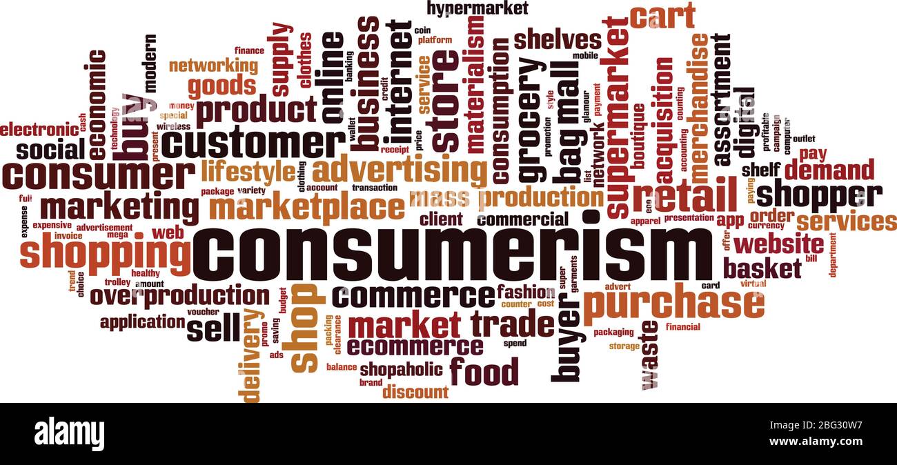 Consumerism word cloud concept. Collage made of words about consumerism ...