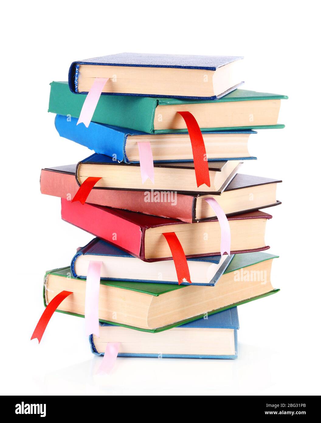 Many books with bookmarks isolated on white Stock Photo - Alamy