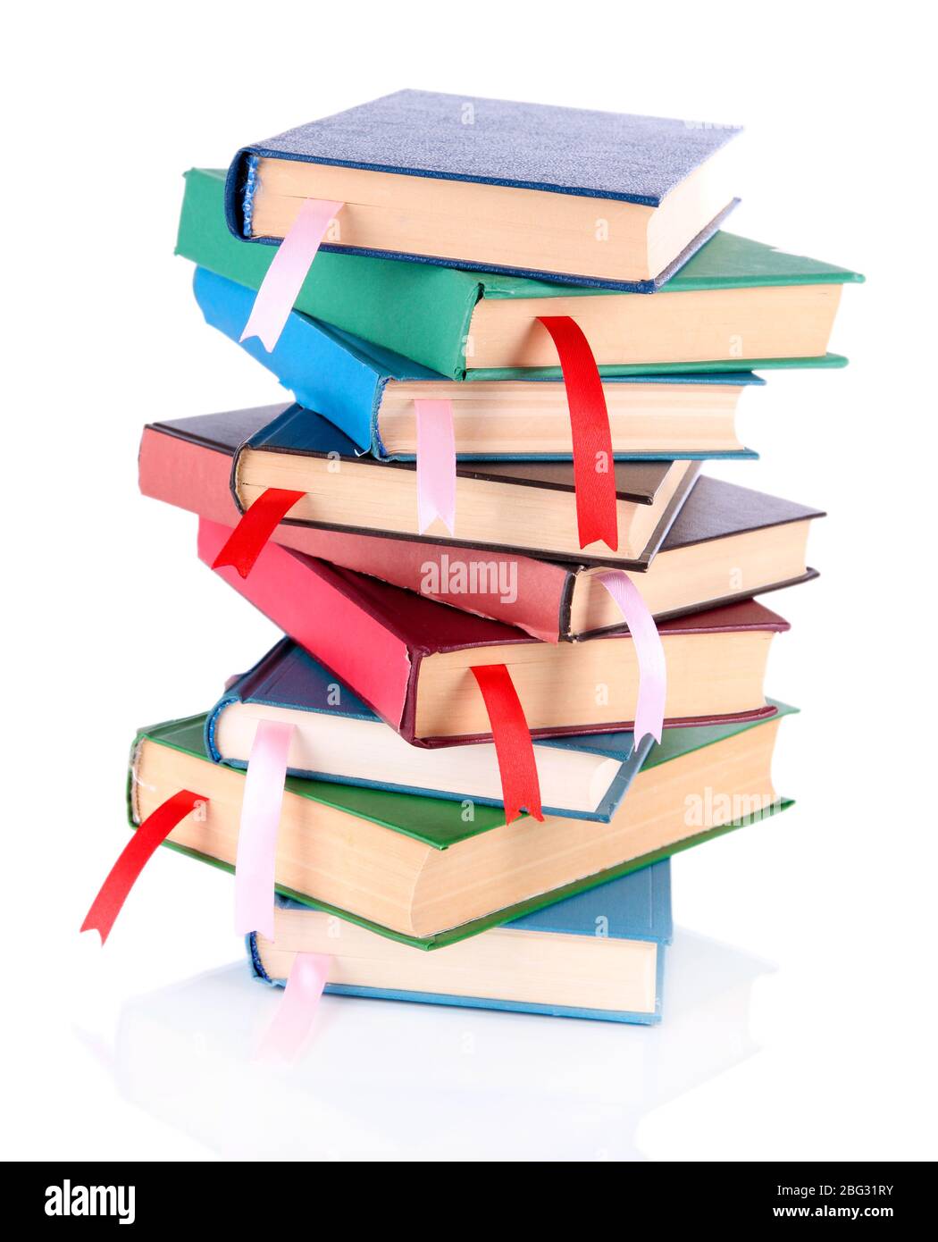 Many books with bookmarks isolated on white Stock Photo - Alamy