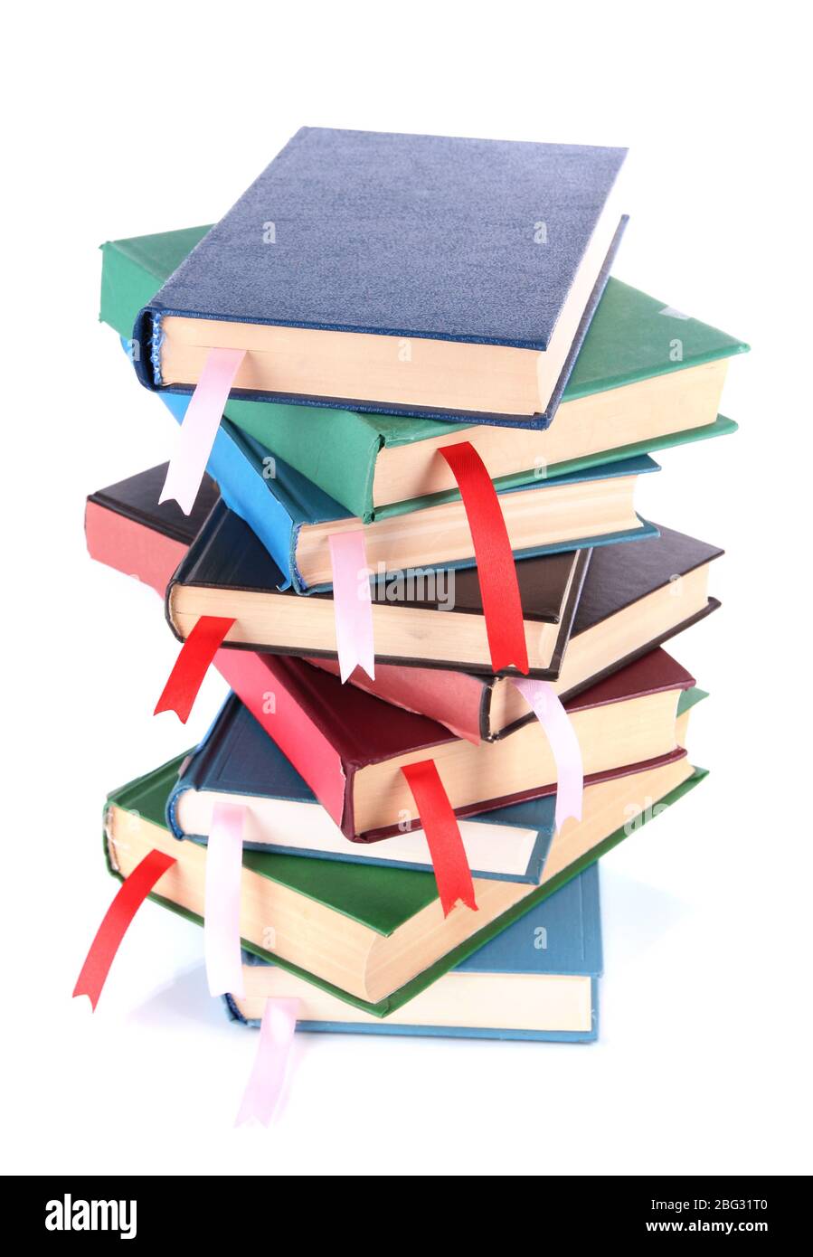 Many books with bookmarks isolated on white Stock Photo - Alamy