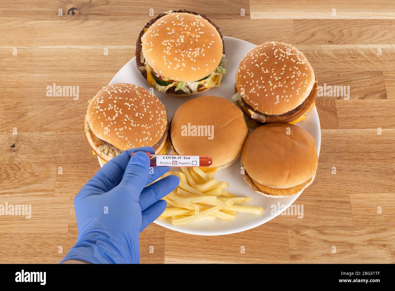 Home delivery burger in time of coronavirus quarantine - covid-19 blood ...