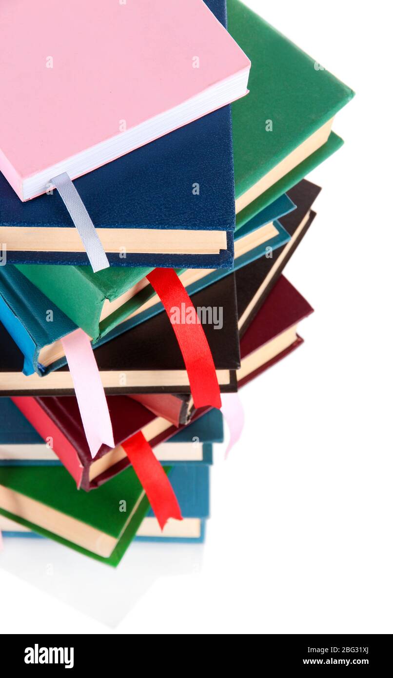 Many books with bookmarks isolated on white Stock Photo - Alamy