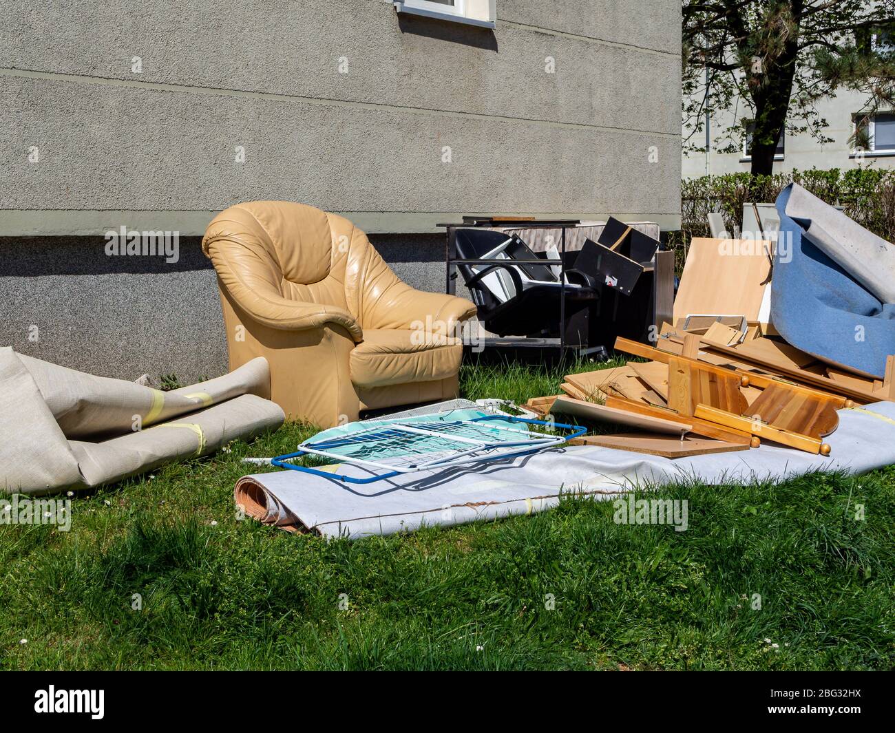 Bulky waste collection at the house in a meadow Stock Photo - Alamy