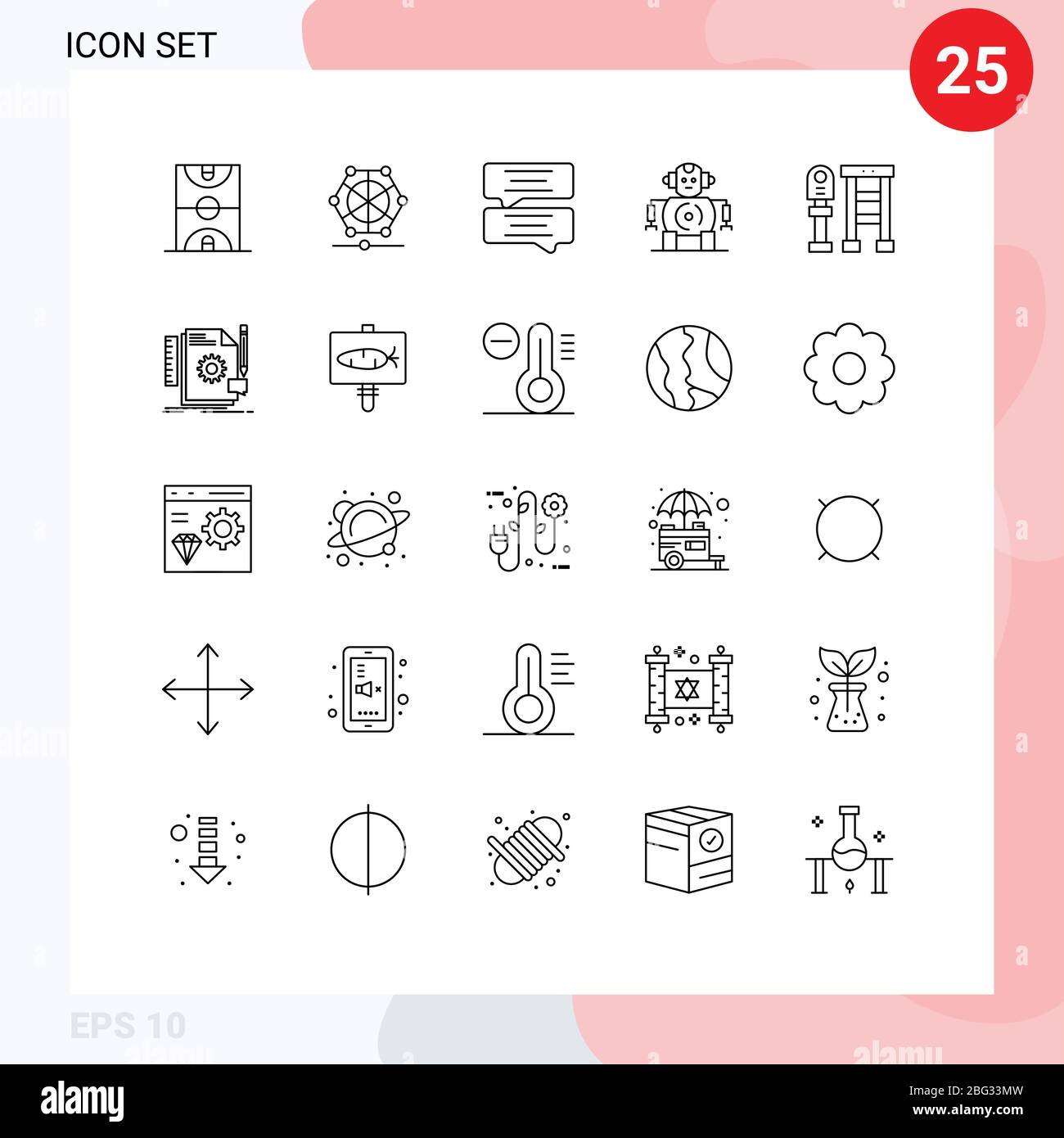 Pictogram Set of 25 Simple Lines of station, bench, data, technology ...