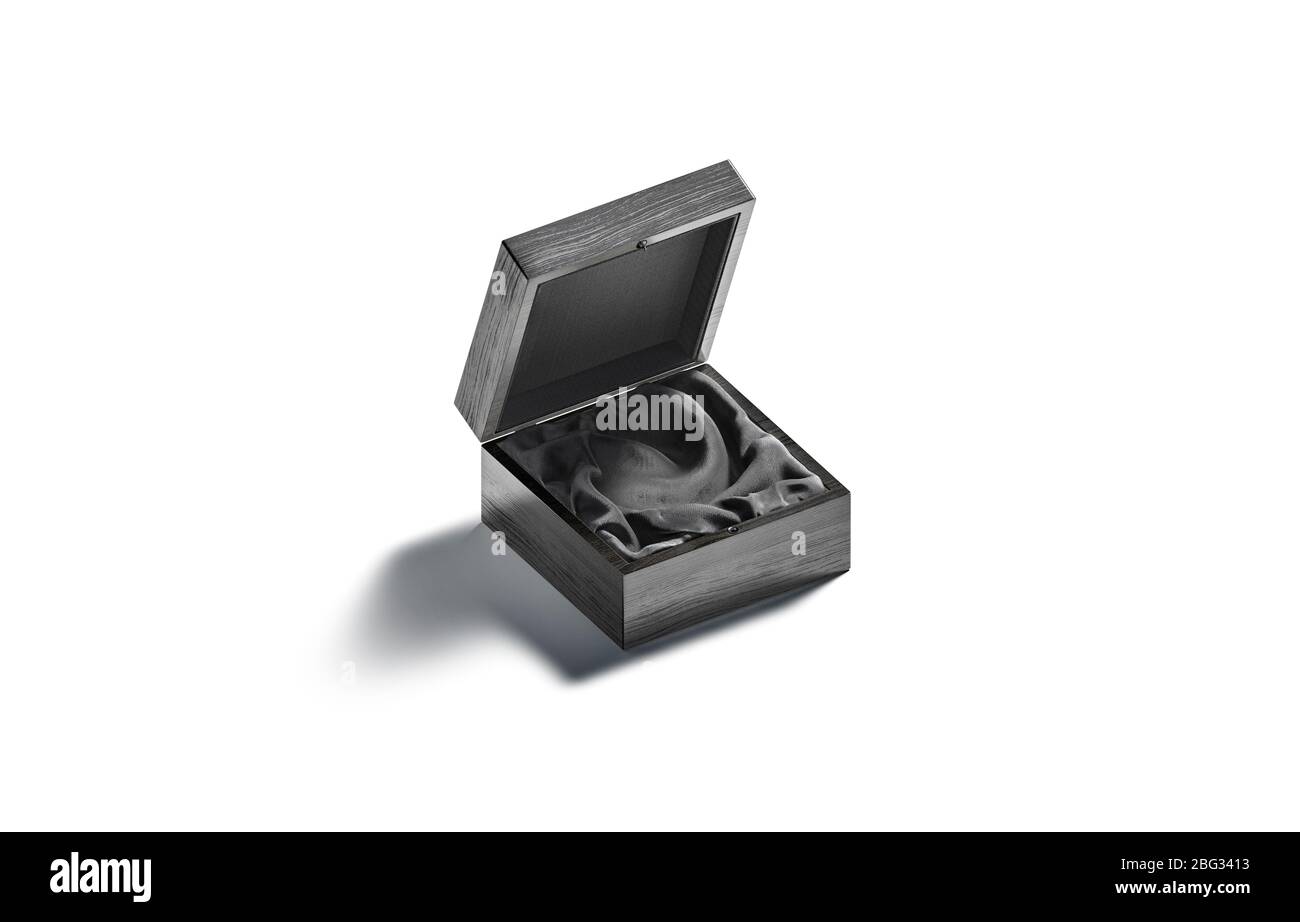Blank black opened wood gift box with silk pad mockup Stock Photo - Alamy