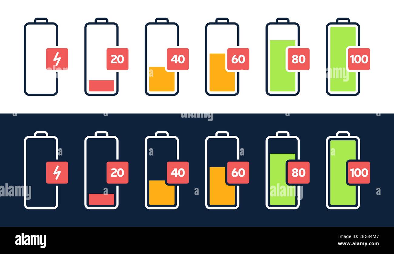 Energy level icon. Charge load, phone battery indicator, smartphone ...