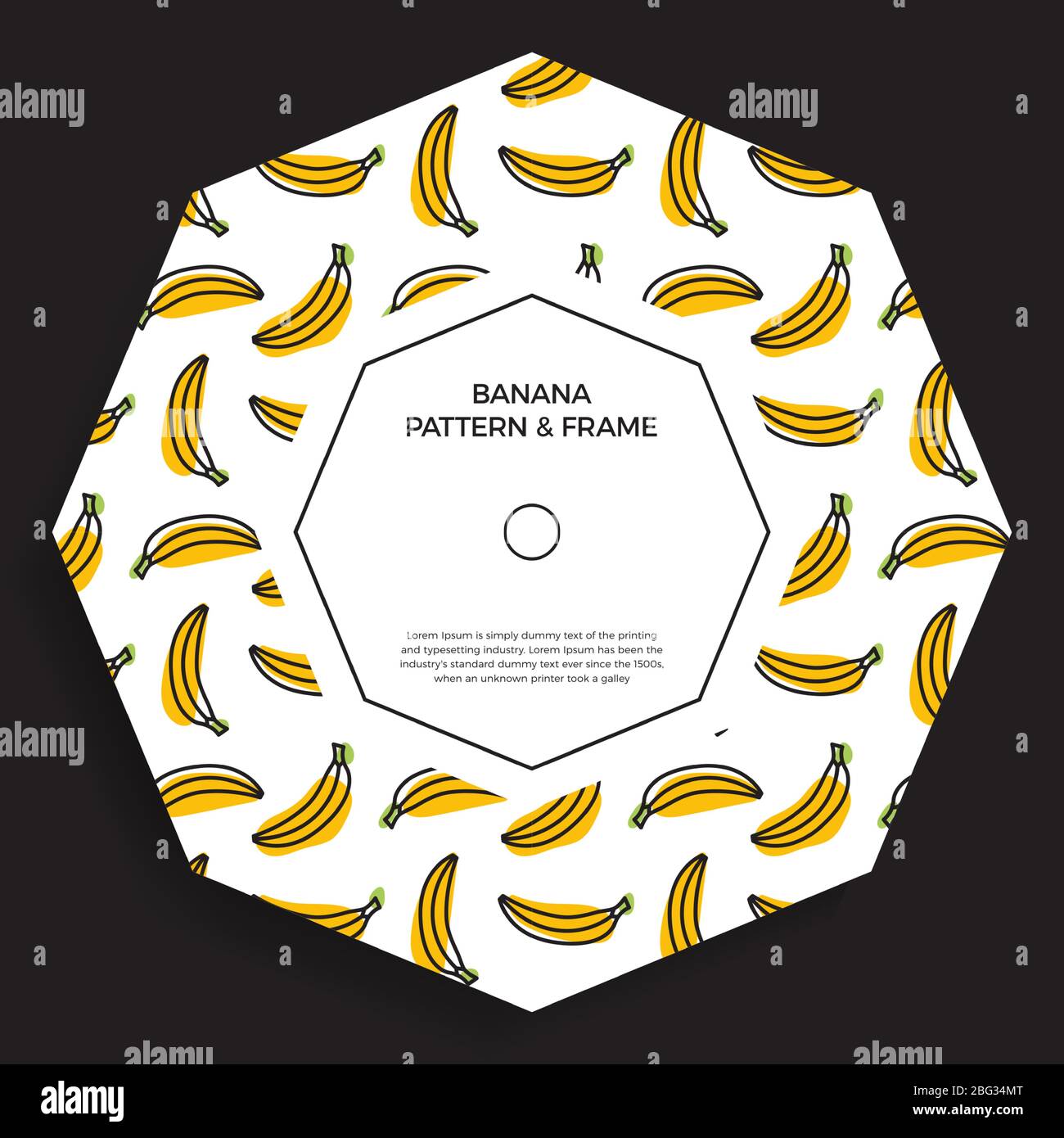 Abstract shape postcard with seamless banana patterns. Vector frame ...