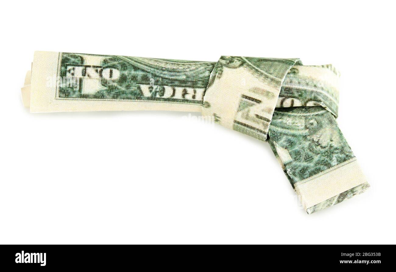 Dollar folded into gun isolated on white Stock Photo - Alamy