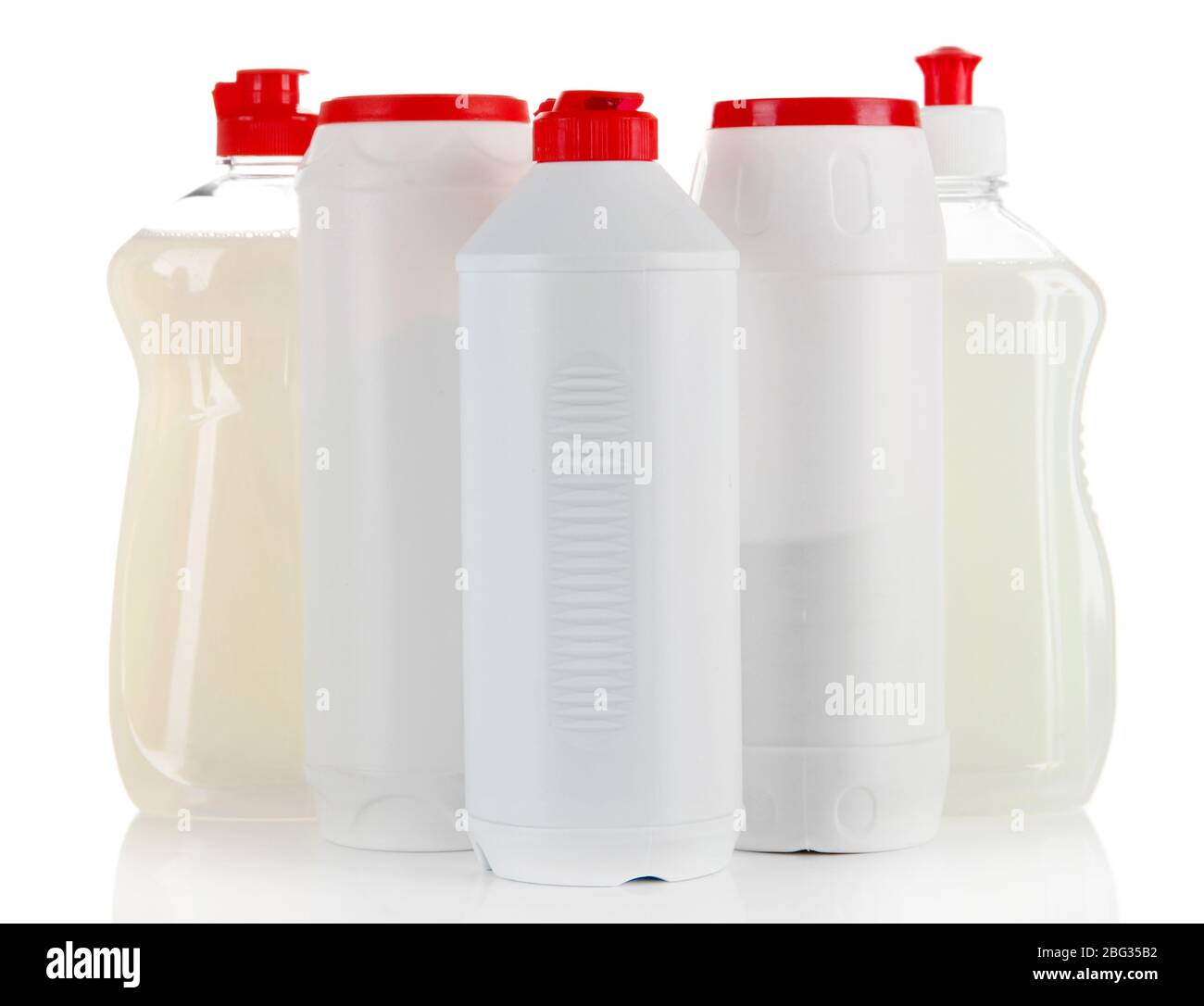 Different kinds of house cleaners, isolated on white Stock Photo - Alamy