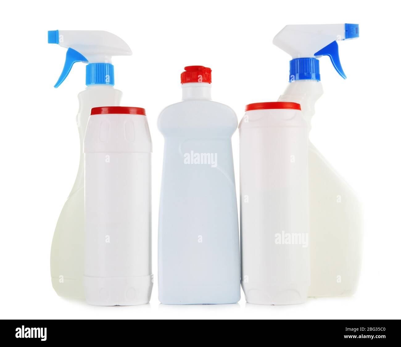 Different kinds of house cleaners, isolated on white Stock Photo - Alamy