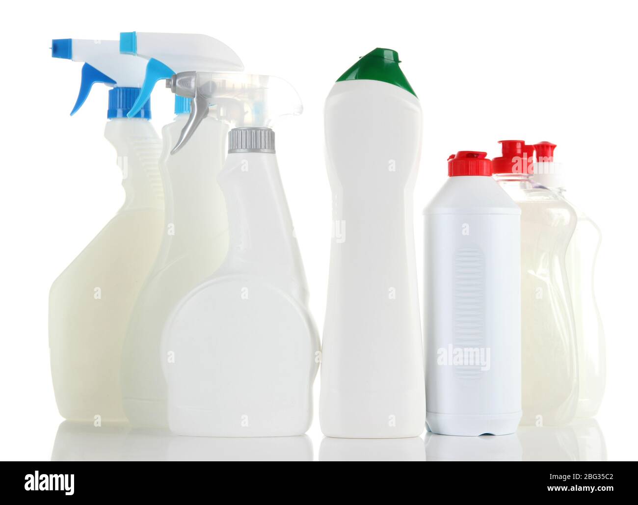 Different kinds of house cleaners, isolated on white Stock Photo - Alamy