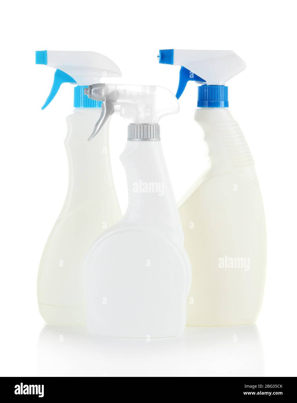 Different kinds of sprays for house cleaning, isolated on white Stock ...
