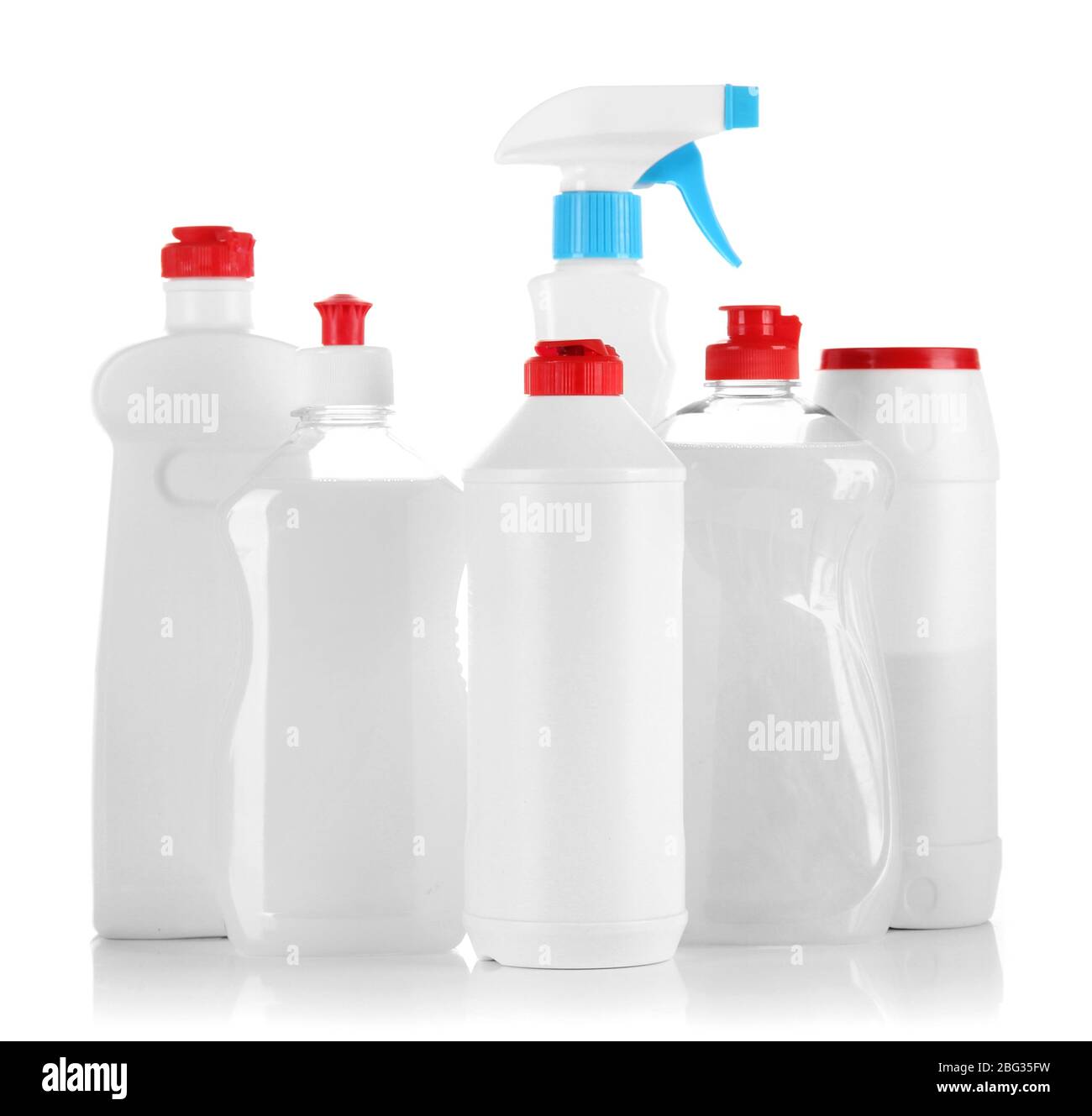 Different kinds of kitchen cleaners, isolated on white Stock Photo - Alamy