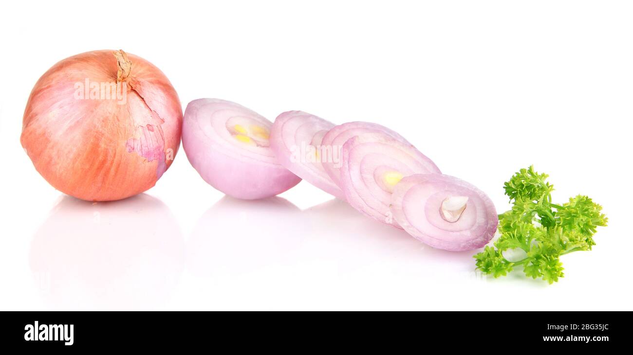 Onion cut with rings isolated on white Stock Photo - Alamy