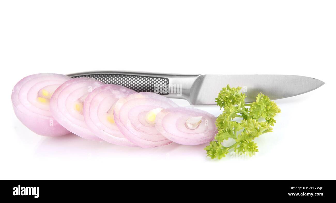 Onion cut with rings isolated on white Stock Photo - Alamy