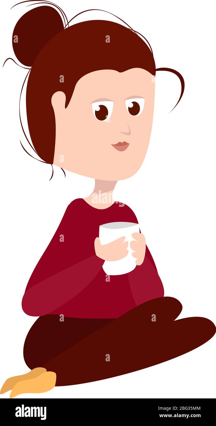 Woman at home drinking tea, illustration, vector on white background ...