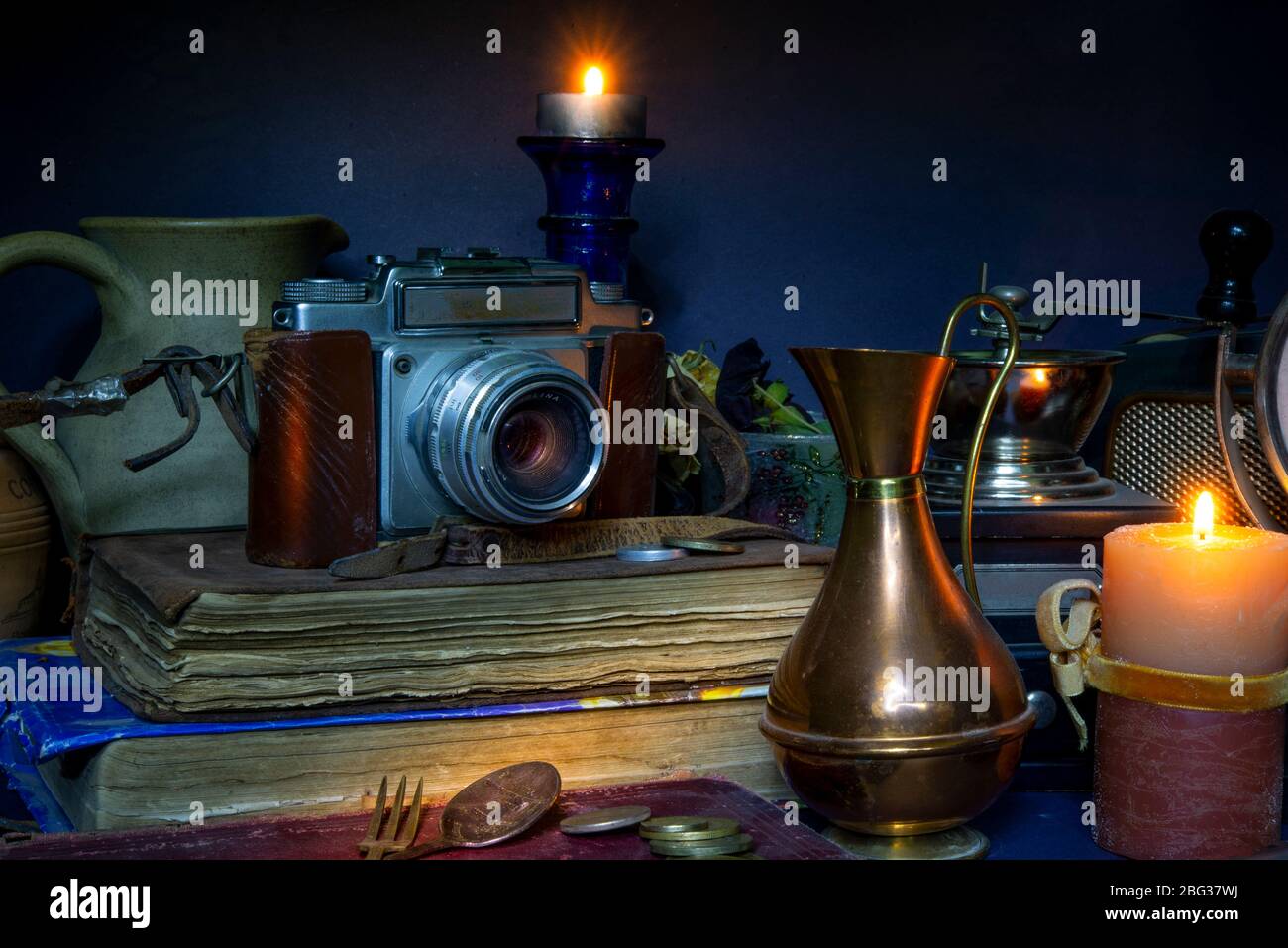 Old books candles hi-res stock photography and images - Alamy