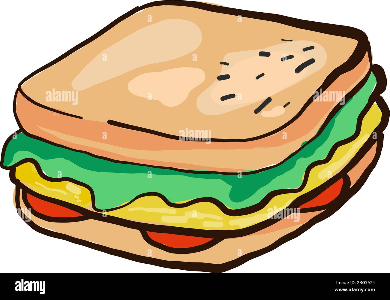 Square sandwich, illustration, vector on white background Stock Vector ...