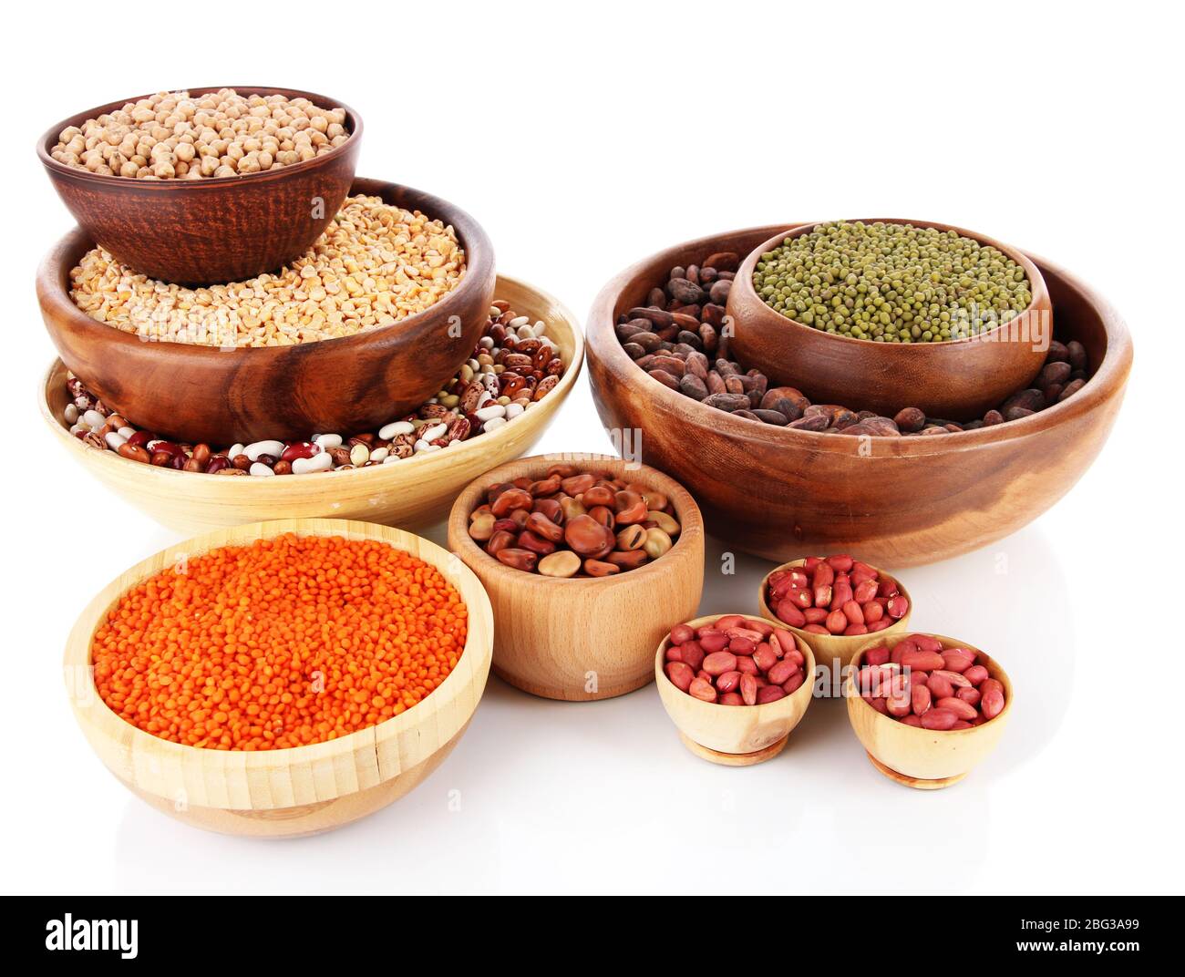 Different kinds of beans in bowls isolated on white Stock Photo - Alamy
