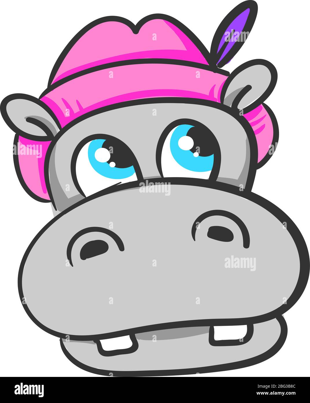 Hippo with pink hat, illustration, vector on white background Stock ...