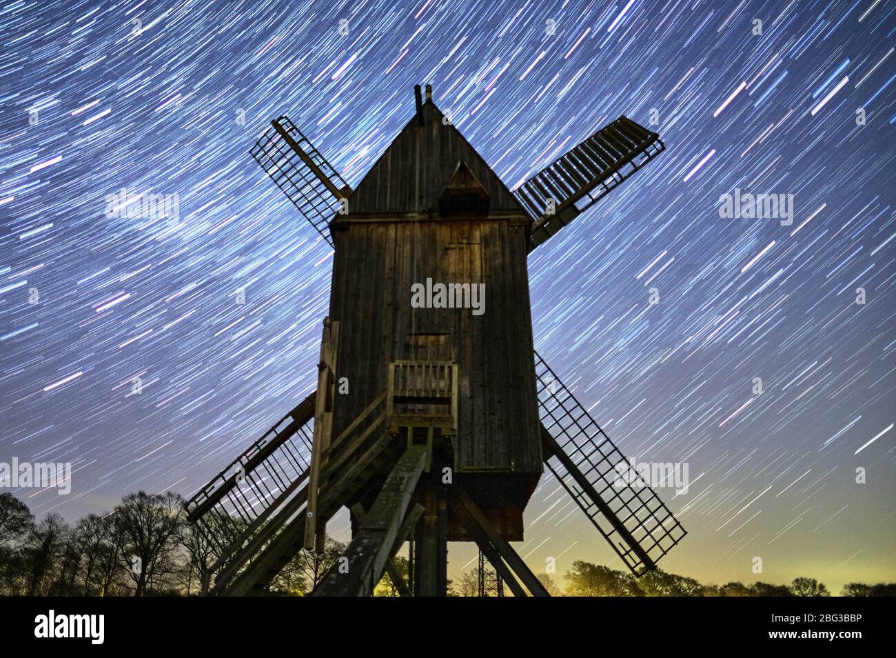 The post mill at Wettmar in the evening. The star trail effect was ...